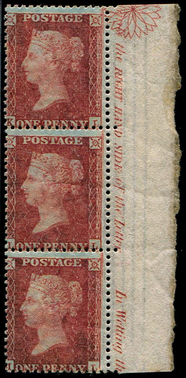 1d SG 29 Pl.28 (‘KL-IL’) STRIP OF THREE, SIDE MARG… | Embassy Philatelists